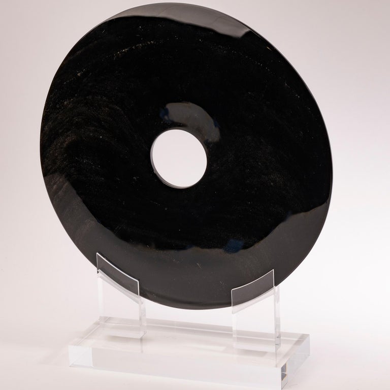 Mexican Obsidian with Gold Shine Disk Sculpture on Custom Acrylic Base ...