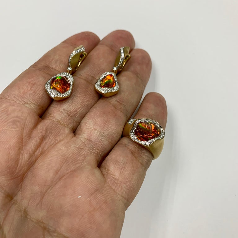 Mexican Opal 10.13 Carat Diamonds One of a Kind 18 Karat Yellow Gold ...