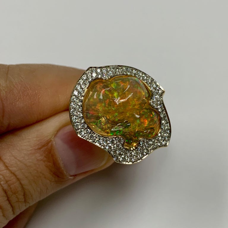 Mexican Opal 10.6 Carat Diamonds One of a Kind 18 Karat Yellow Gold ...