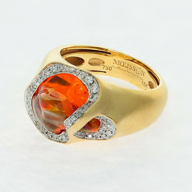 Mexican Opal 4.12 Carat Diamonds One of a Kind 18 Karat Yellow Gold ...