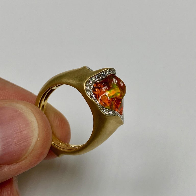 Mexican Opal 4.12 Carat Diamonds One of a Kind 18 Karat Yellow Gold ...