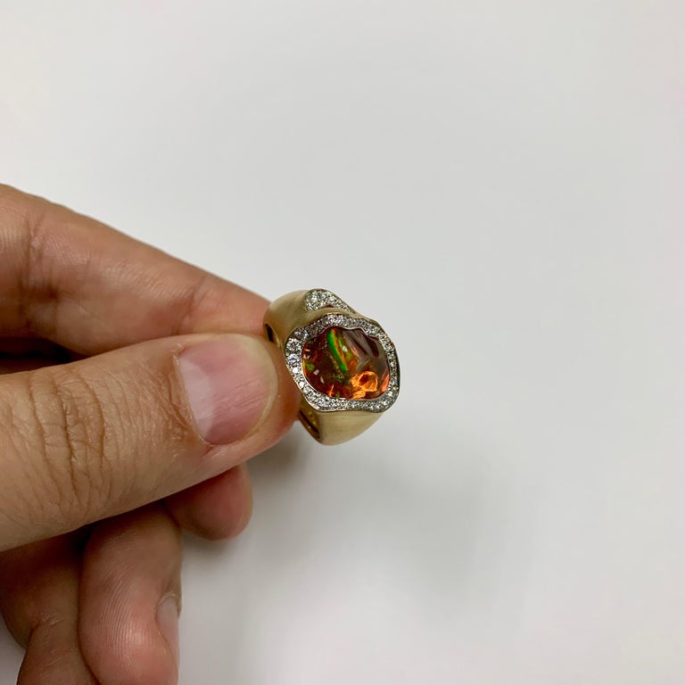 Mexican Opal 4.12 Carat Diamonds One of a Kind 18 Karat Yellow Gold ...