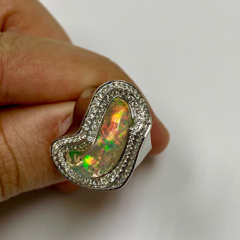 Mexican Opal 5.17 Carat Diamonds One of a Kind 18 Karat White Gold Ring ...