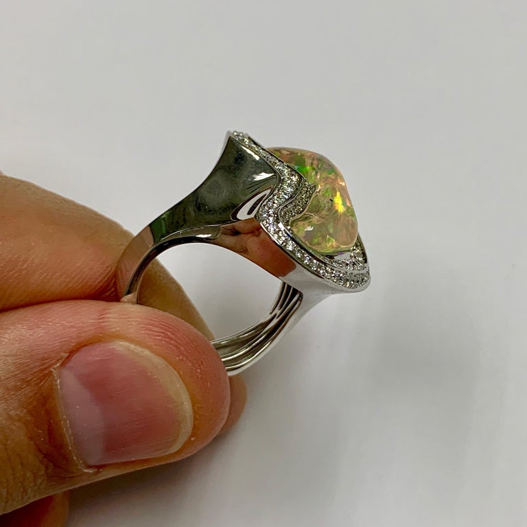 Mexican Opal 5.17 Carat Diamonds One of a Kind 18 Karat White Gold Ring ...