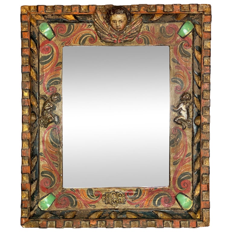 Mexican Painted Wall Mirror at 1stDibs