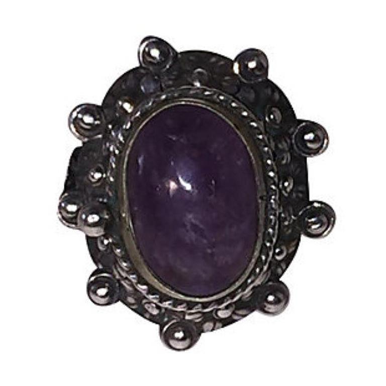 Mexican Sterling Silver Amethyst Cabochon Poison Cocktail Ring For Sale ...