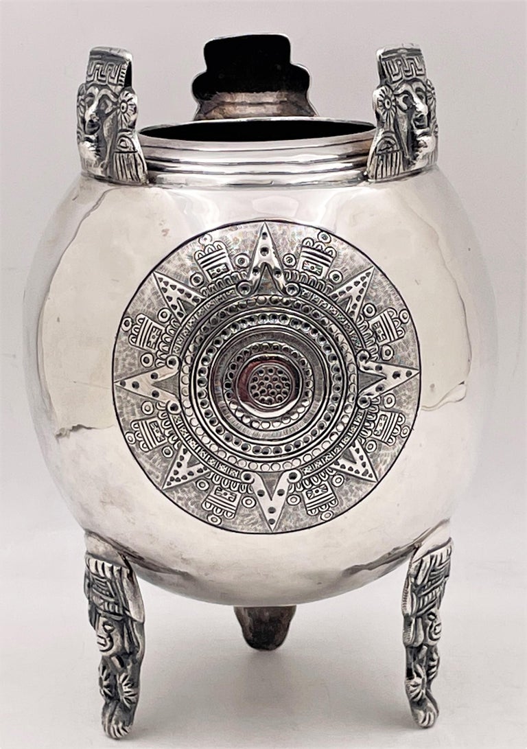 Mexican Sterling Silver Vase with Aztec Motifs For Sale at 1stDibs