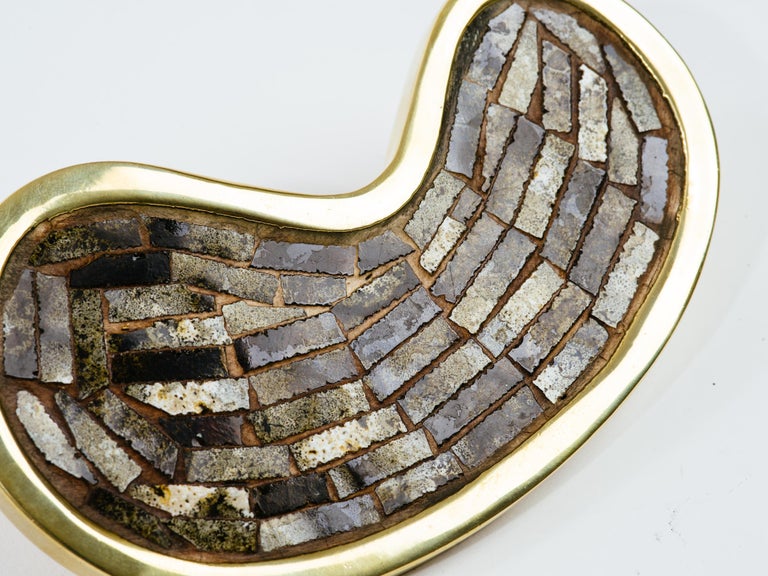 Mexican Stone Inlay Brass Kidney Shape Door Handle For Sale at 1stDibs