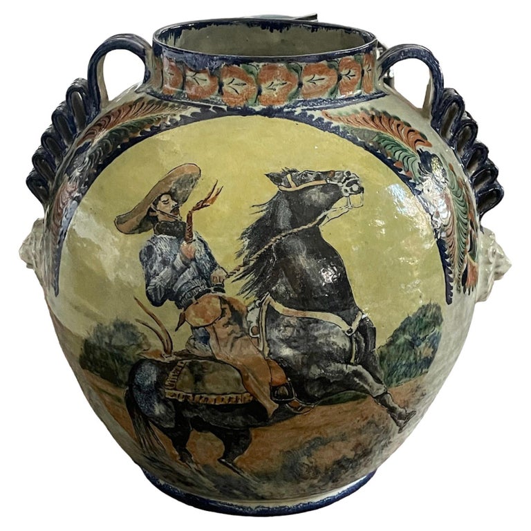 Mexican Talavera Guanajuato Pottery Urn Signed Capello For Sale at 1stDibs
