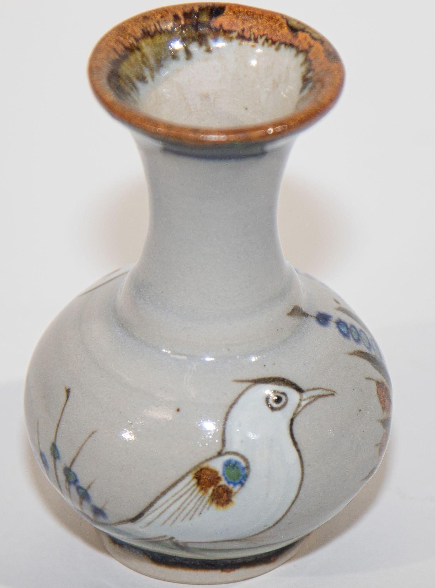 Mexican Vintage Ken Edwards Tonala Pottery Hand Painted Blue Vase at ...