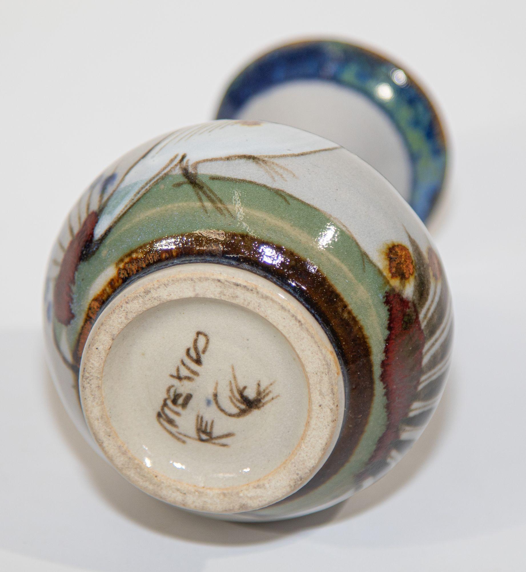 Mexican Vintage Ken Edwards Tonala Pottery Hand Painted Blue Vase at ...