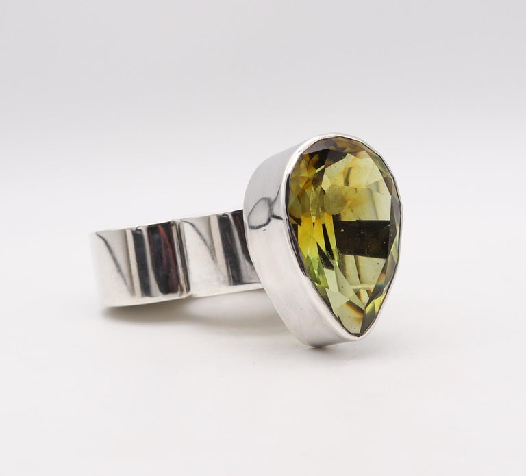 Mexico 1970 Taxco Modernist Perfume Bottle in .925 Sterling Silver with Gemstone For Sale at 1stDibs