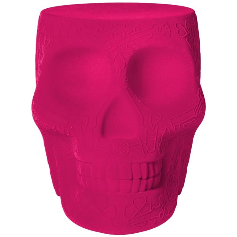 In Stock in Los Angeles, Mexico Pink Velvet Skull Stool / Side Table ...