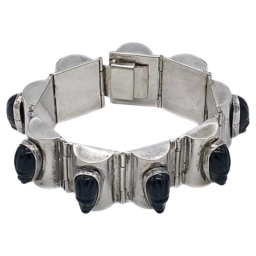 Vintage Aztec Mayan Design Silver Bracelet, 70 Grams, Safety Chain at ...