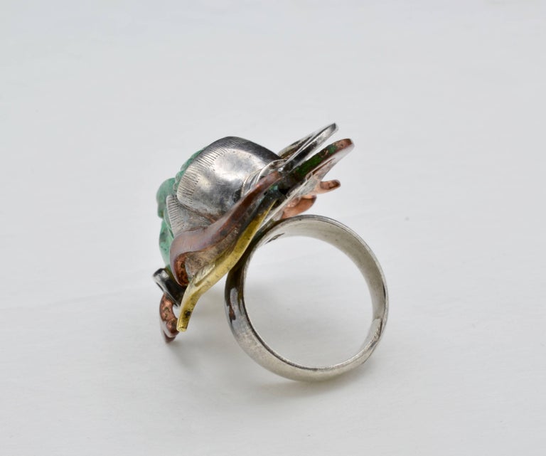 Mexico Silver Ring Yucatan Divinity Face Turquoise Curve at 1stDibs ...