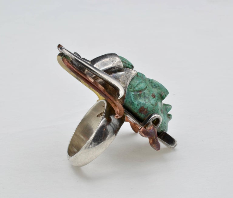 Mexico Silver Ring Yucatan Divinity Face Turquoise Curve at 1stDibs ...
