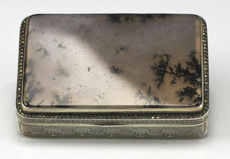 Meyle and Mayer German Sterling Silver Tobacco Box with Quartz / Stone ...