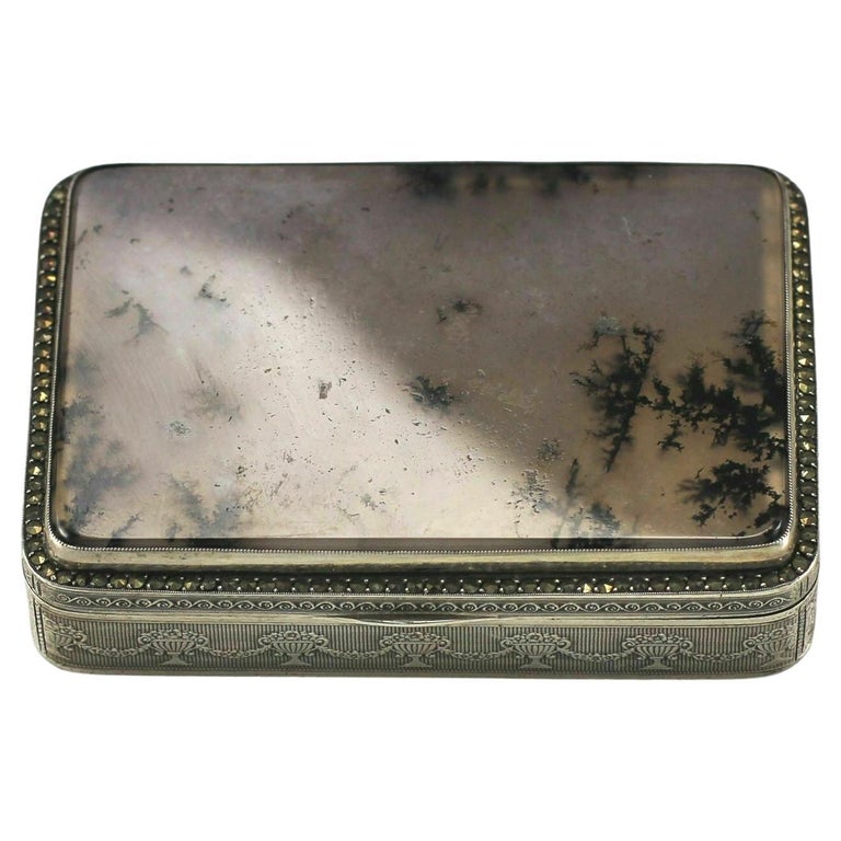 Meyle and Mayer German Sterling Silver Tobacco Box with Quartz / Stone ...