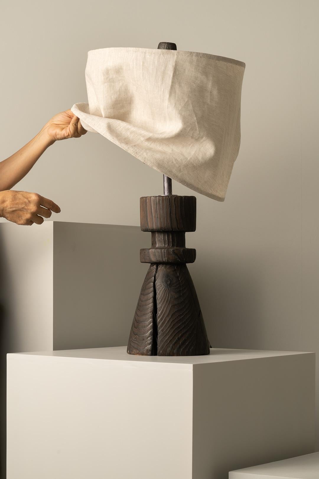 Sculptural Table Lamp Mezquite Wood Flexible Linen Shade For Sale at ...