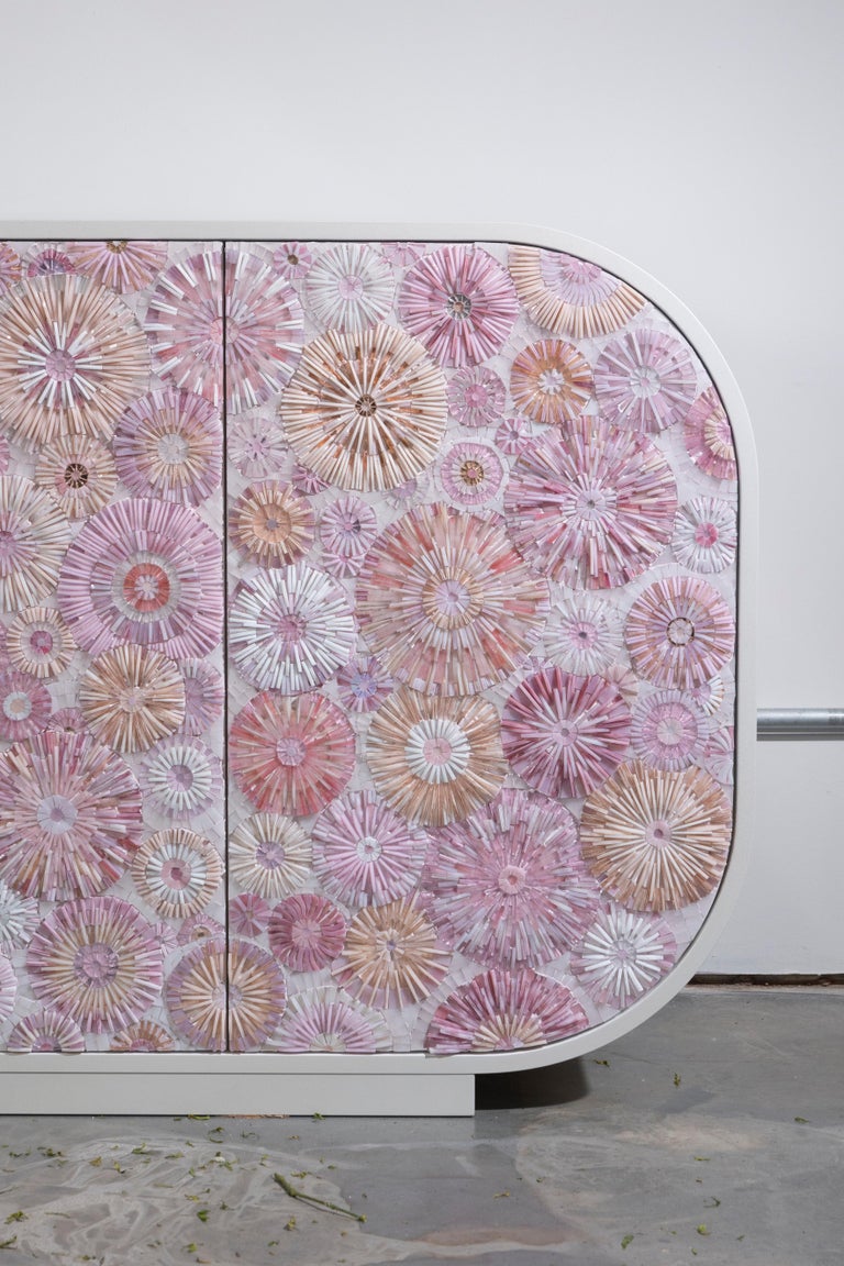 Modern Mezza Luna Curved Pink Blossom Buffet with White Finish by ...