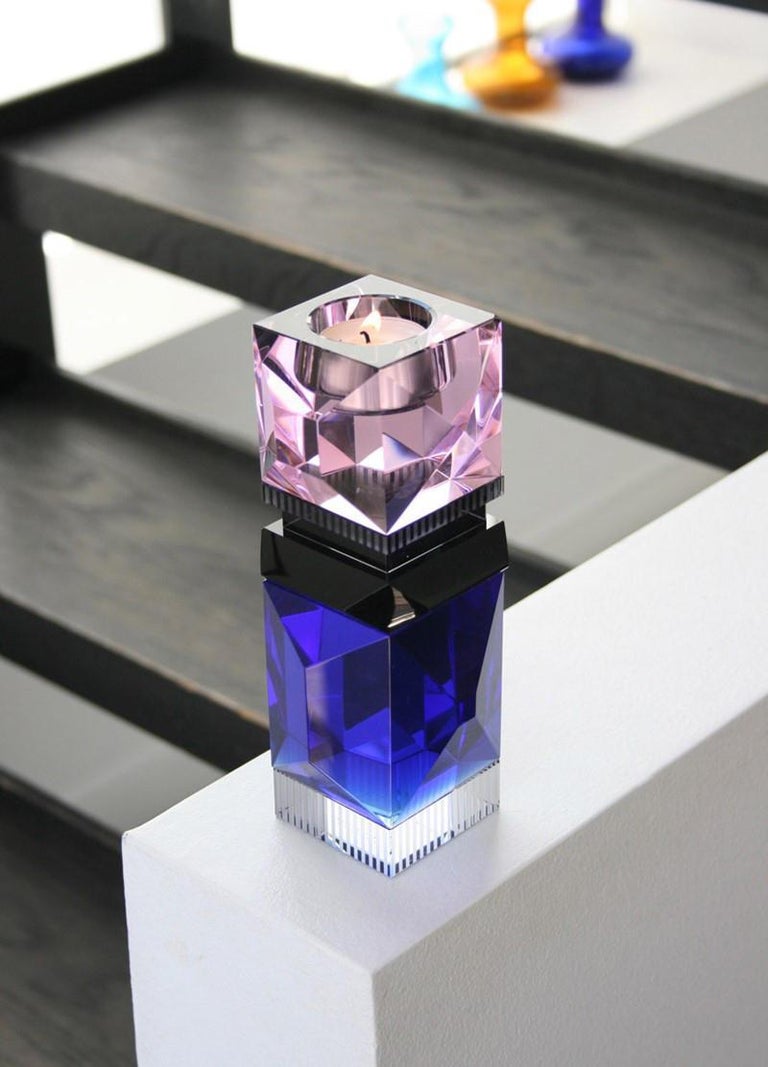 Miami Crystal T-Light Holder, Hand-Sculpted Contemporary Crystal For ...