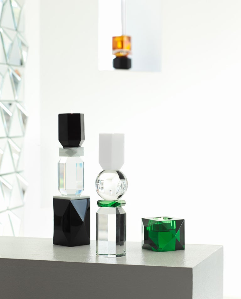 Memphis Crystal T-Light Holder, Handsculpted Contemporary Crystal For ...