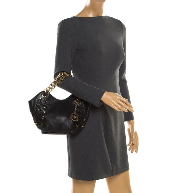 MICAHEL Michael Kors Black Leather Chain Shoulder Bag at 1stDibs