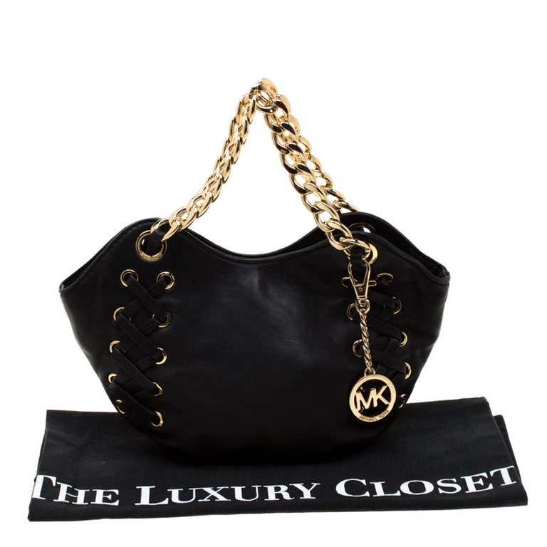 MICAHEL Michael Kors Black Leather Chain Shoulder Bag at 1stDibs