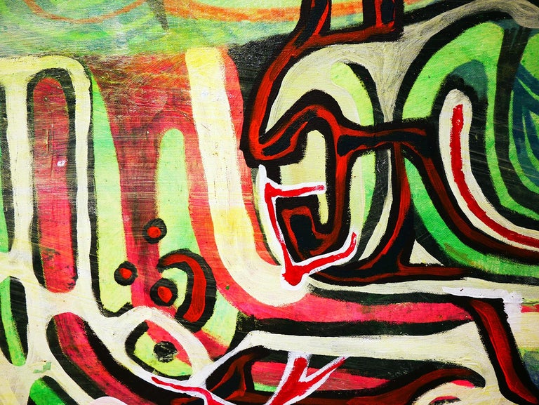 Michael Abramowitz - Contemporary Neon Green and Red Abstract Painting ...