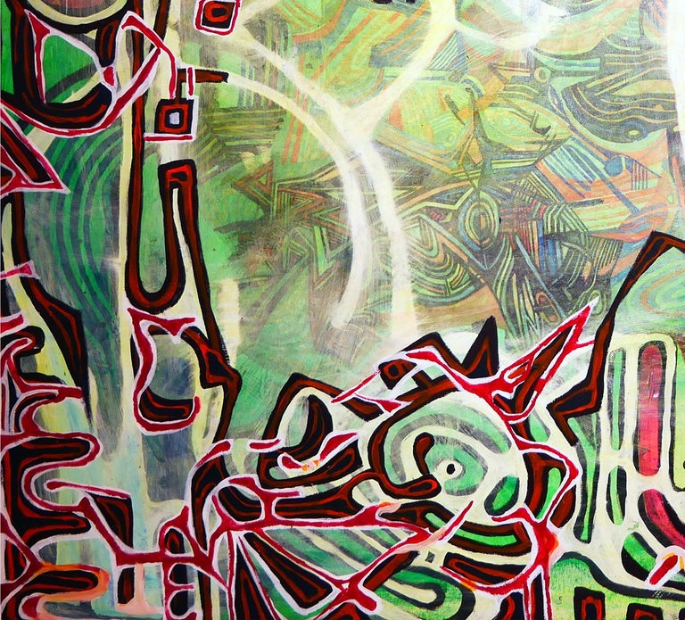 Michael Abramowitz - Contemporary Neon Green and Red Abstract Painting ...