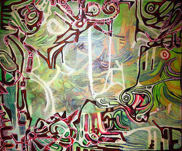 Michael Abramowitz - Contemporary Neon Green and Red Abstract Painting ...