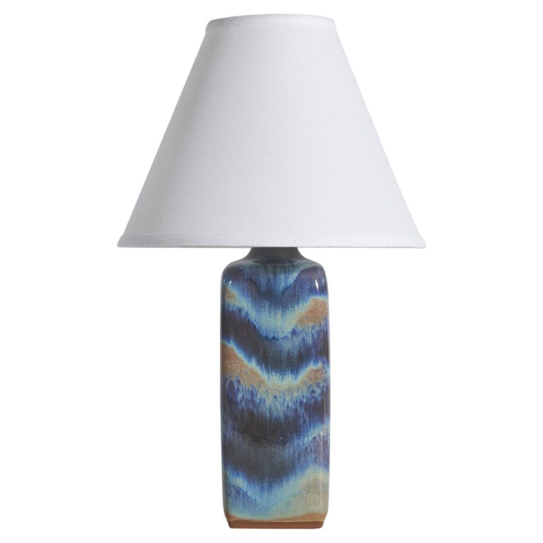Michael Andersen, Table Lamp, Blue-Glazed Stoneware, Bornholm, Denmark ...