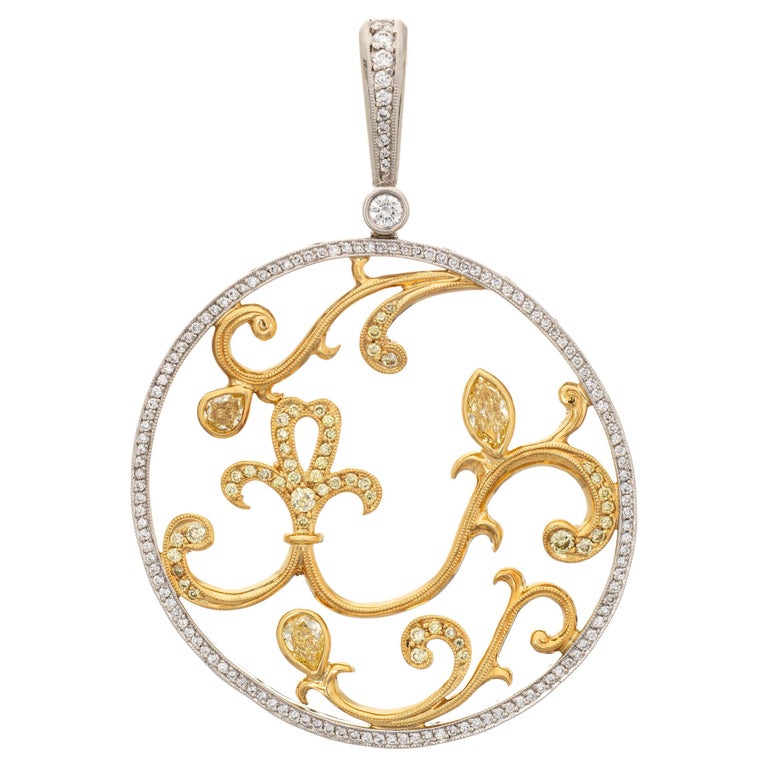 Michael Beaudry Colored Diamond Pendant Estate Platinum Large Round ...