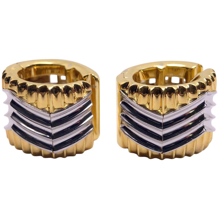 Michael Bondanza Platinum and 18 Karat Gold Heat Wave Huggie Earring ...