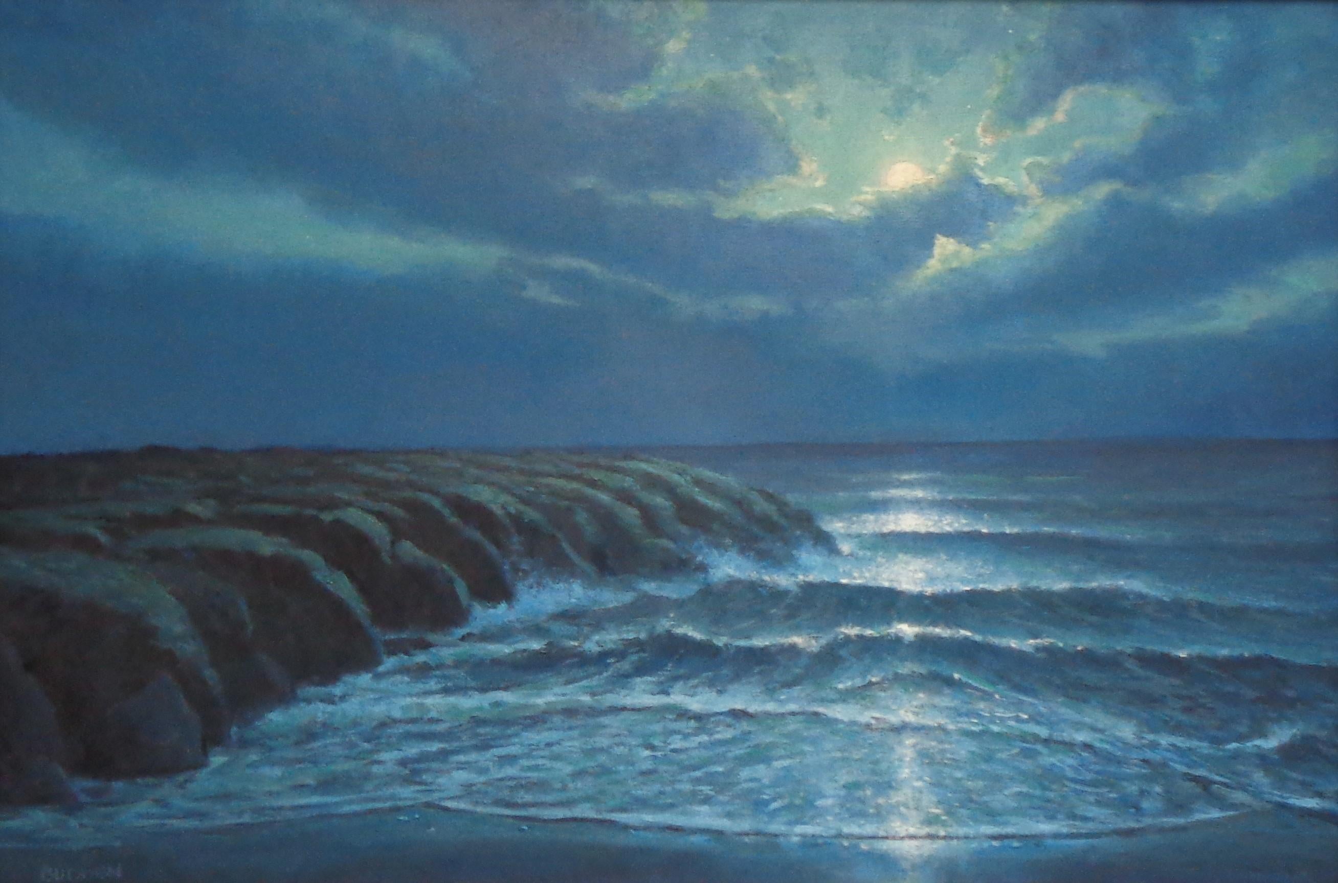 Michael Budden - Impressionistic Moonlight Seascape Oil Painting ...