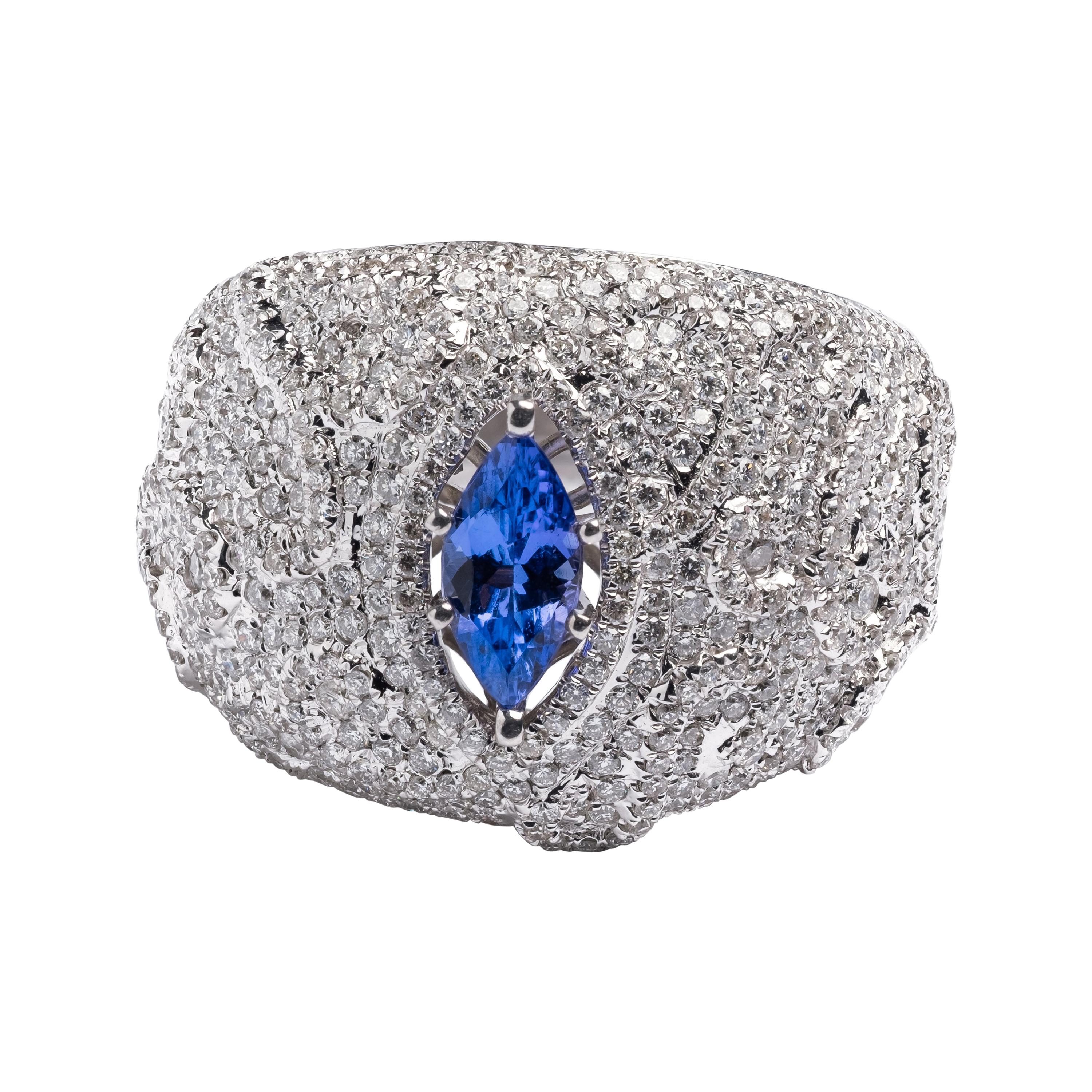 M. Christoff Tanzanite Ring w/ Pavé Diamond Halo and Shoulders at ...