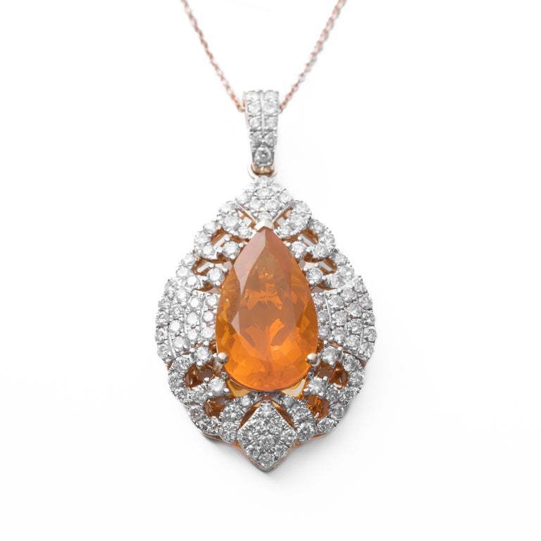 Michael Christoff Fire Opal, Diamond, Gold Pendant-Necklace For Sale at ...
