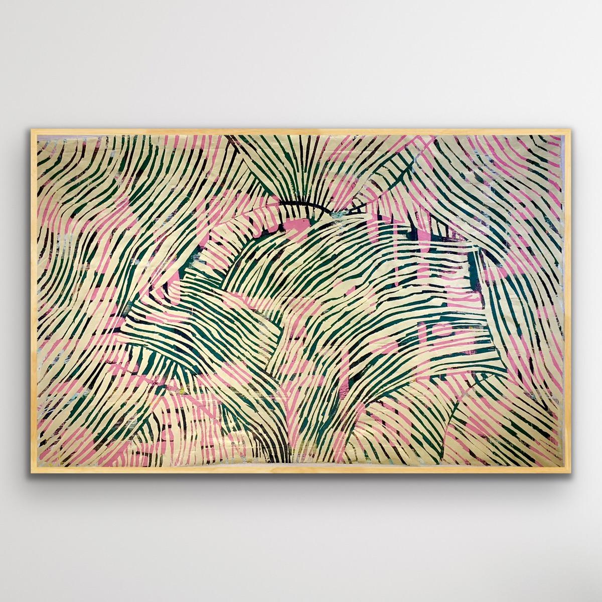 Michael Cutlip - "Land and Sea" - Acrylic Painting- cream, green, pink ...