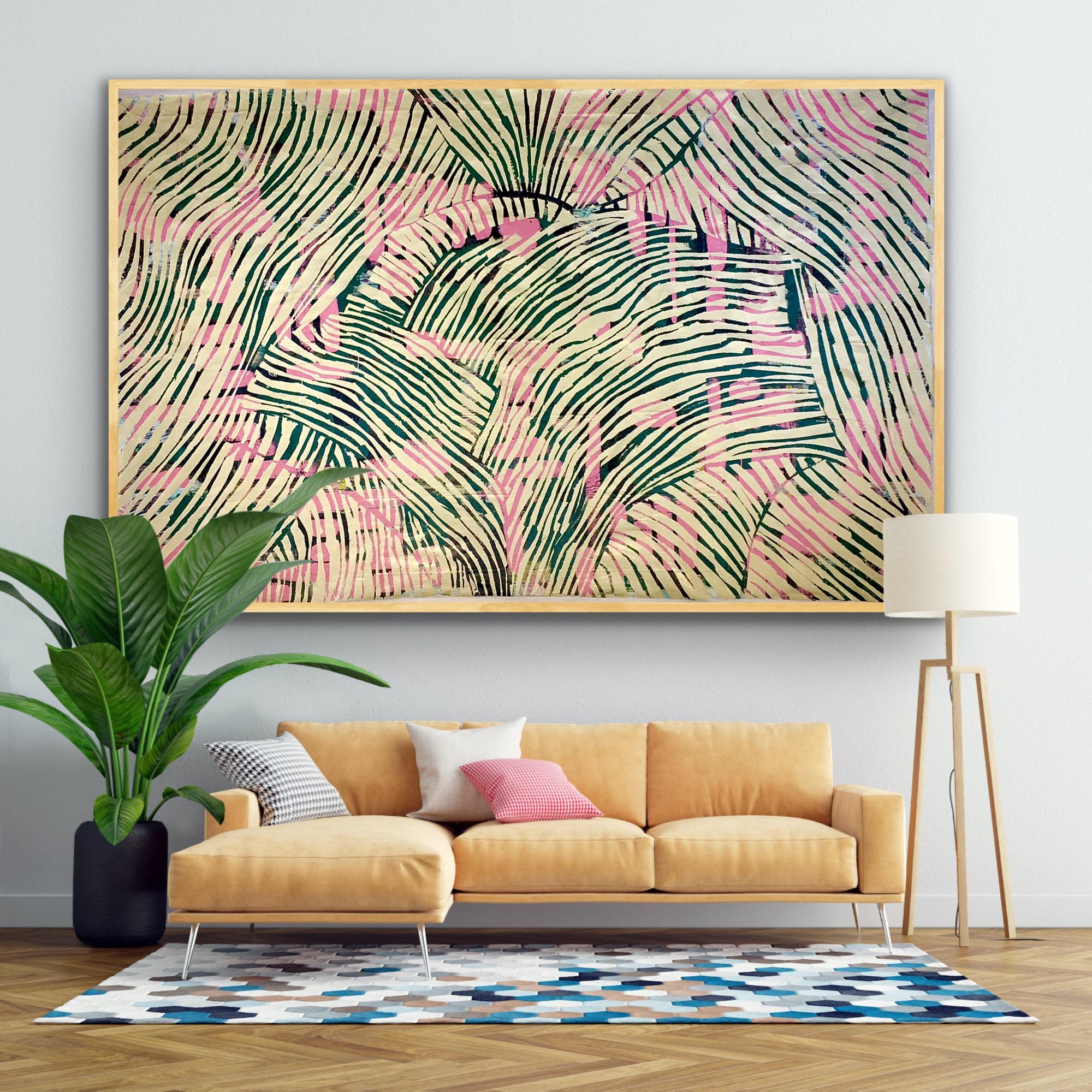 Michael Cutlip - "Land and Sea" - Acrylic Painting- cream, green, pink ...