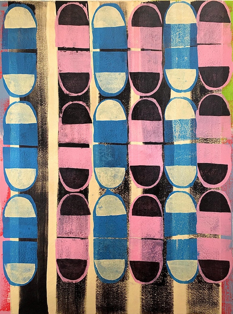 Michael Cutlip - "Slippahs" - Acrylic Painting- cream, blue, pink, bold ...
