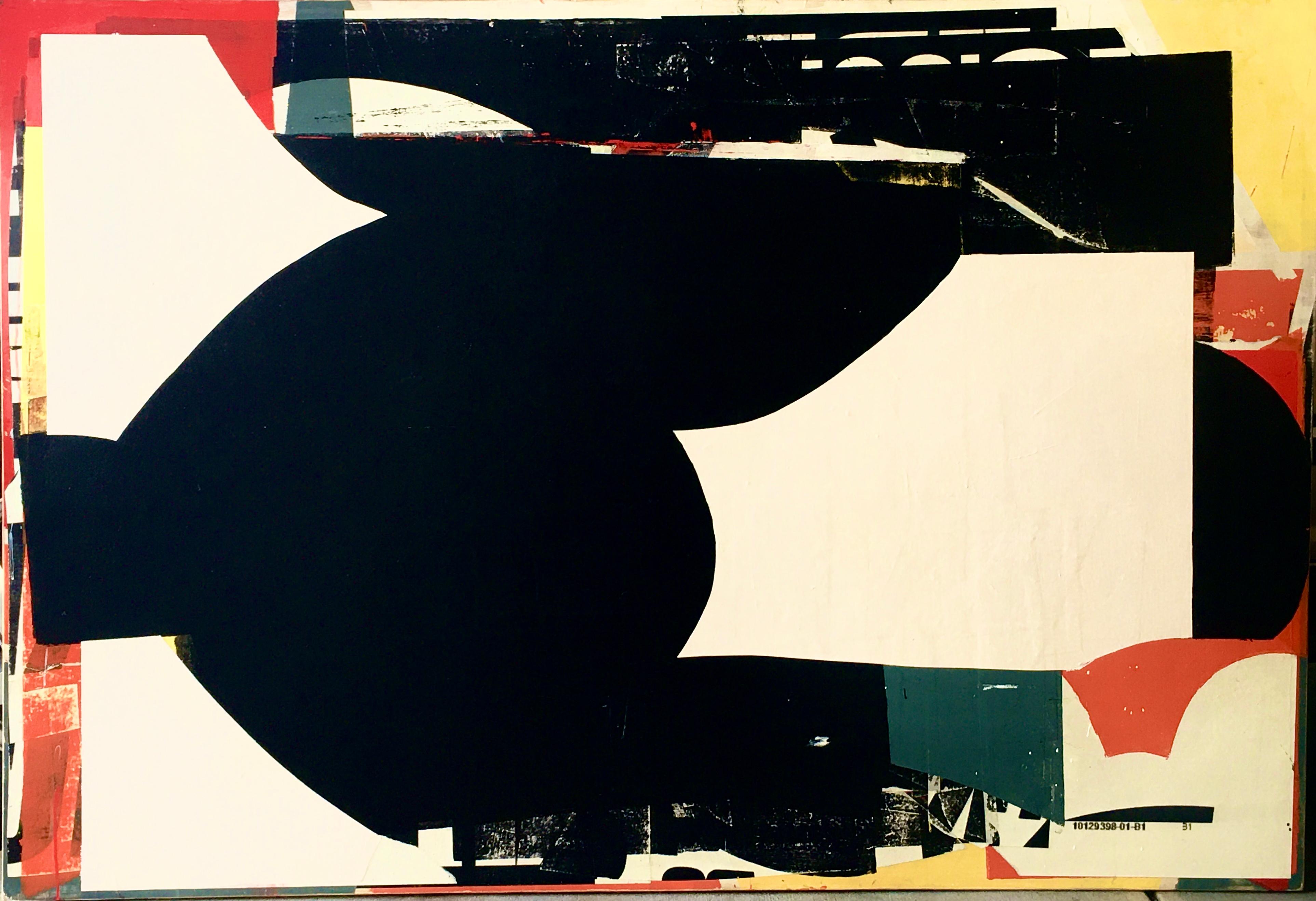 Michael Cutlip - "Wonder" - Mixed Media on Panel- cream, black, red ...