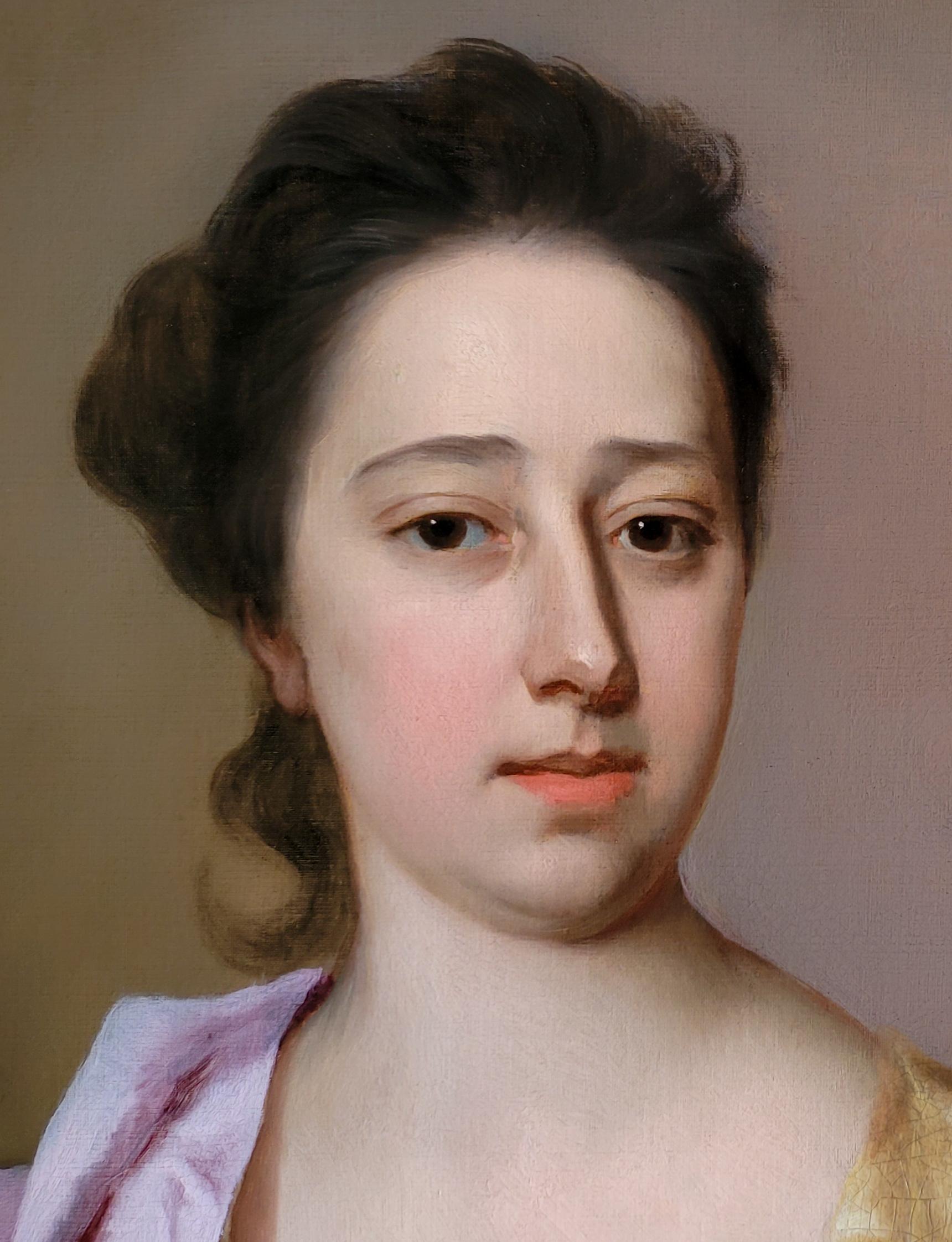 Michael Dahl - Portrait of a Lady in a Yellow Silk Dress and Purple ...