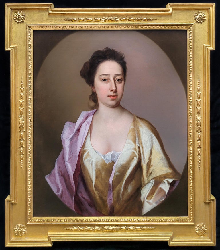 Michael Dahl - Portrait of a Lady in a Yellow Silk Dress and Purple ...