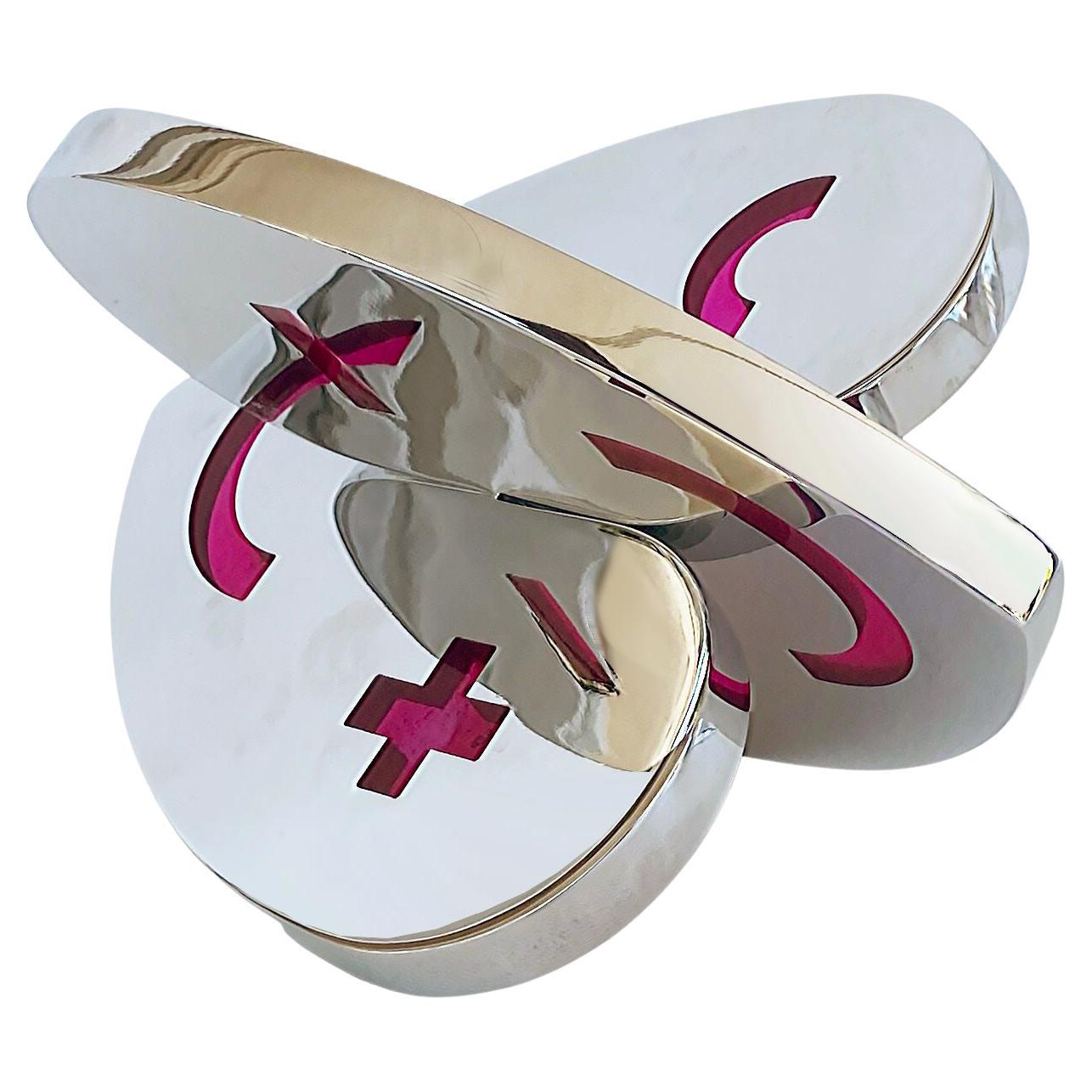 Michael Gitter Aluminum, Resin Interlocking Hearts Sculpture For Sale ...