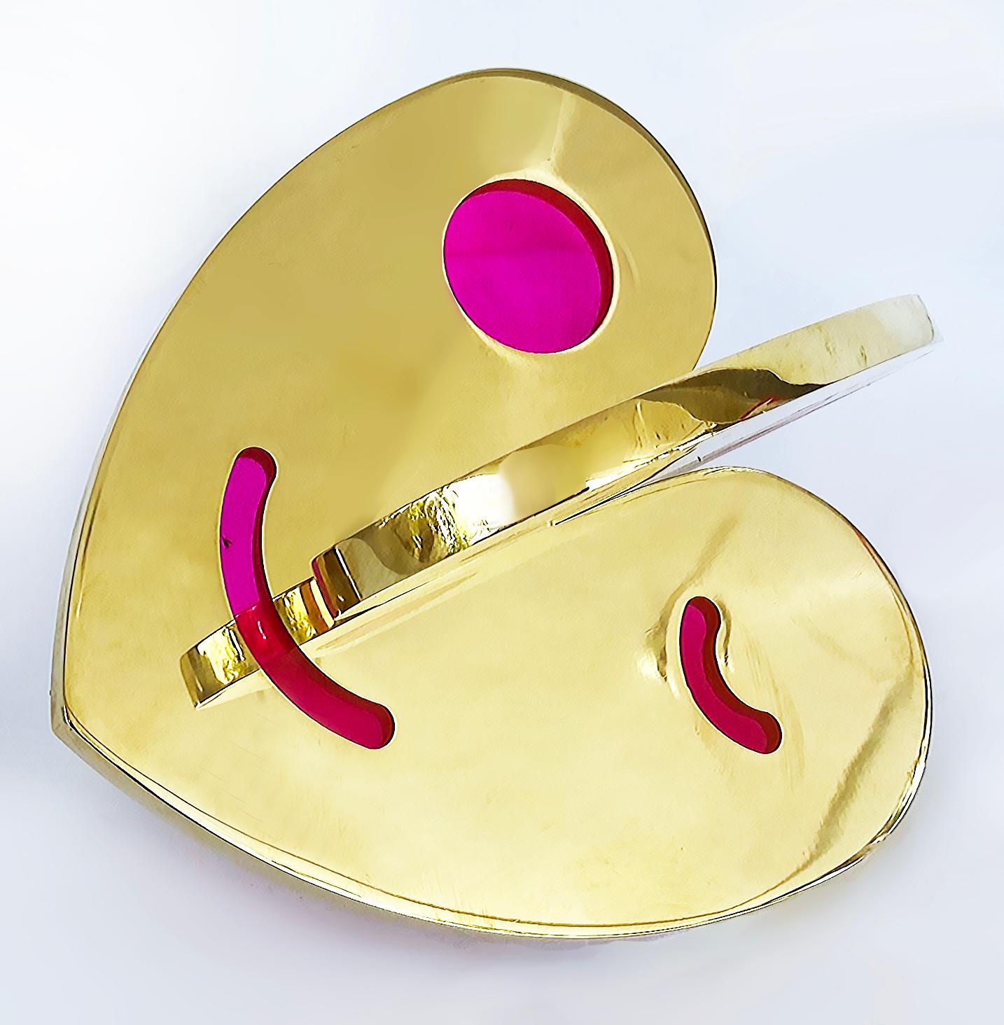Michael Gitter Interlocking "Faces" Hearts Sculpture in Brass Hot Pink ...