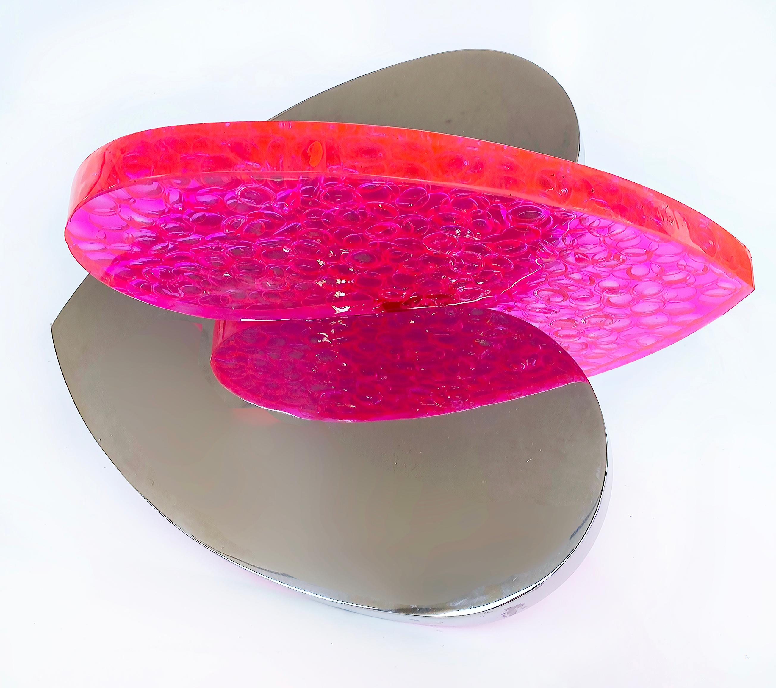 Michael Gitter Interlocking Hearts Sculpture Aluminum with Hot Pink ...