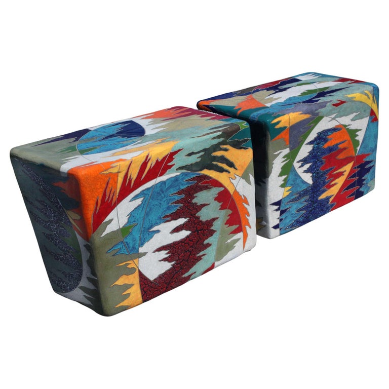 Michael Gustavson Ceramic Indoor/Outdoor Two-Part Bench or Two Small ...