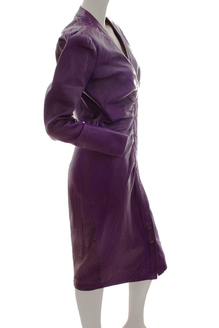 Michael Hoban North Beach Leather Dress Purple Fitted Long Sleeve Sz M ...