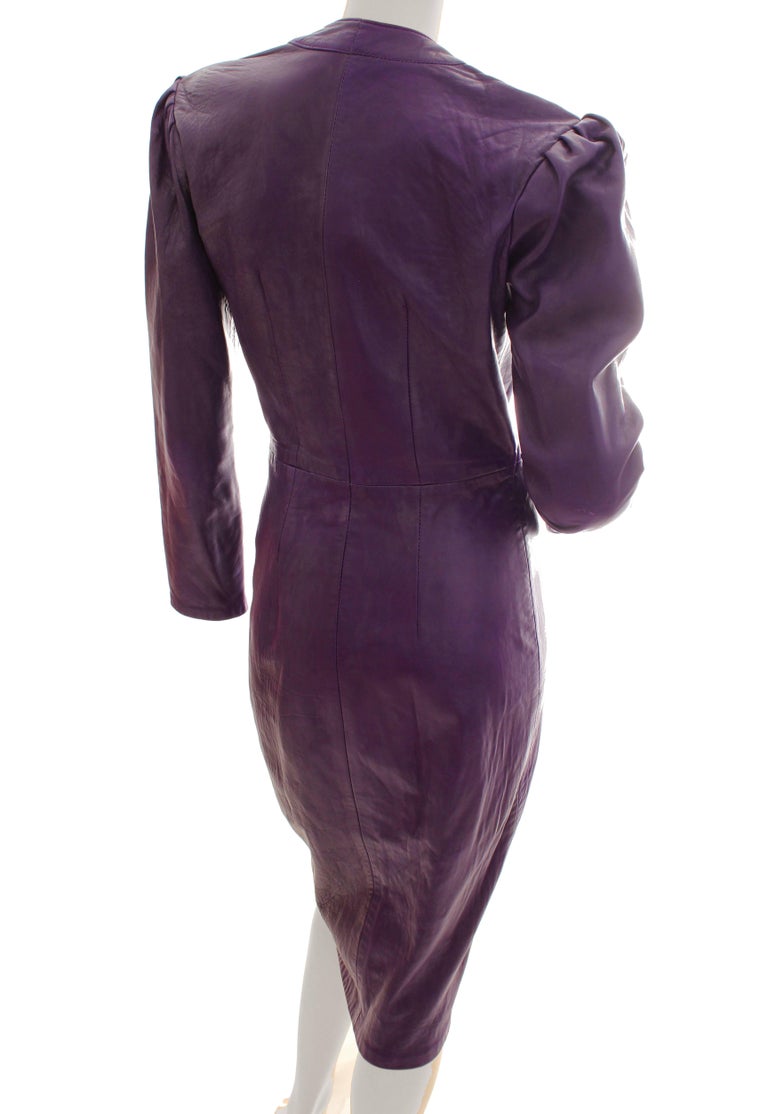 Michael Hoban North Beach Leather Dress Purple Fitted Long Sleeve Sz M ...