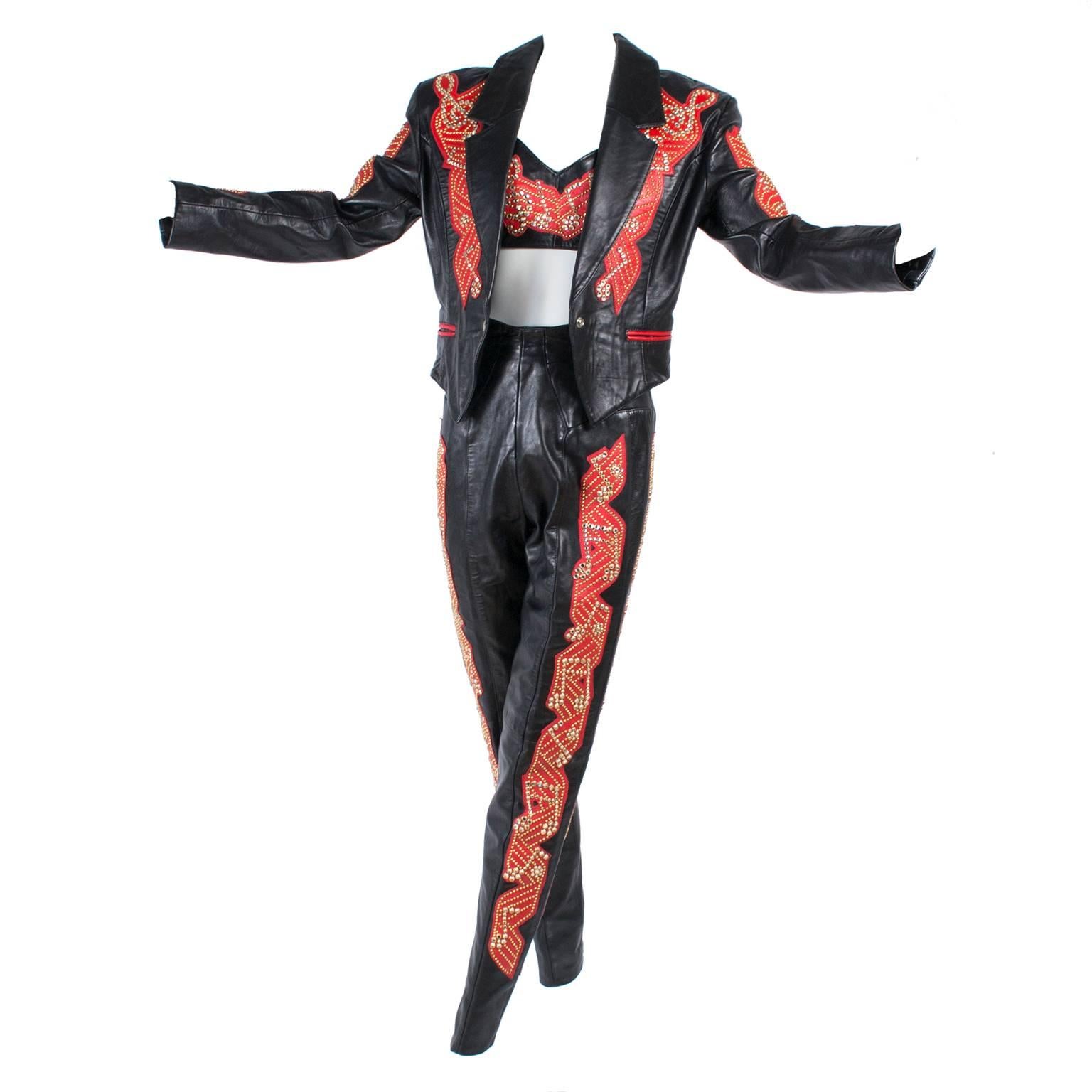 80s Michael Hoban North Beach Leather Bright Red Lace Up Mini Dress at ...